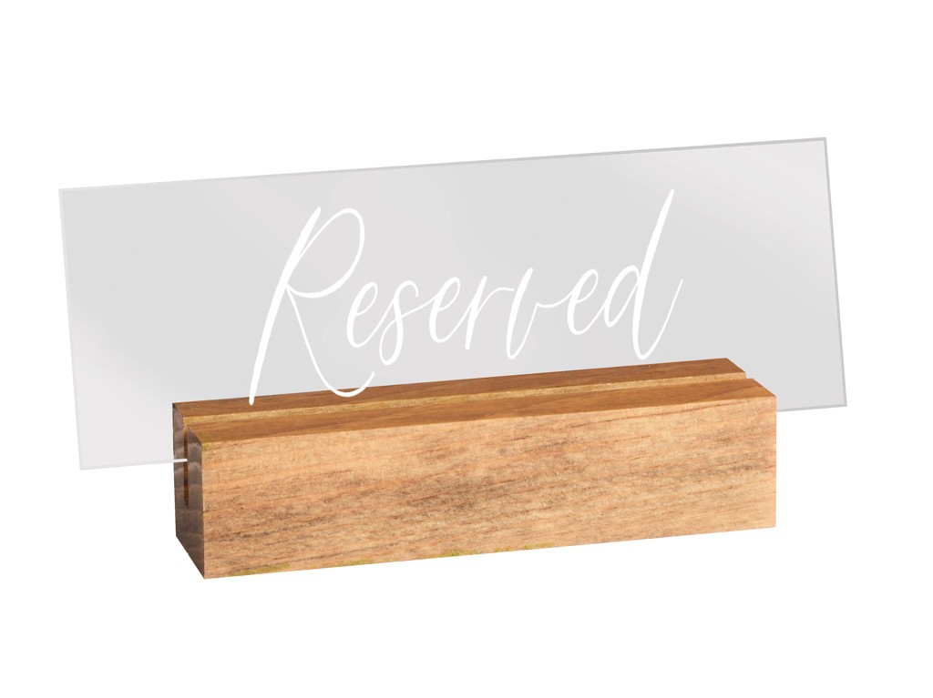 Madera / Clear Acrylic "Reserved" Sign - 5 3/4" x 1 1/2" x 2 1/2" - Cal-Mil