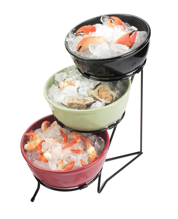 Iron Black Three Tier Round Bowl Stand - 10" x 18" x 18" - Cal-Mil