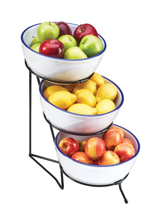 Iron Black Three Tier Round Bowl Stand - 8" x 16" x 18" - Cal-Mil